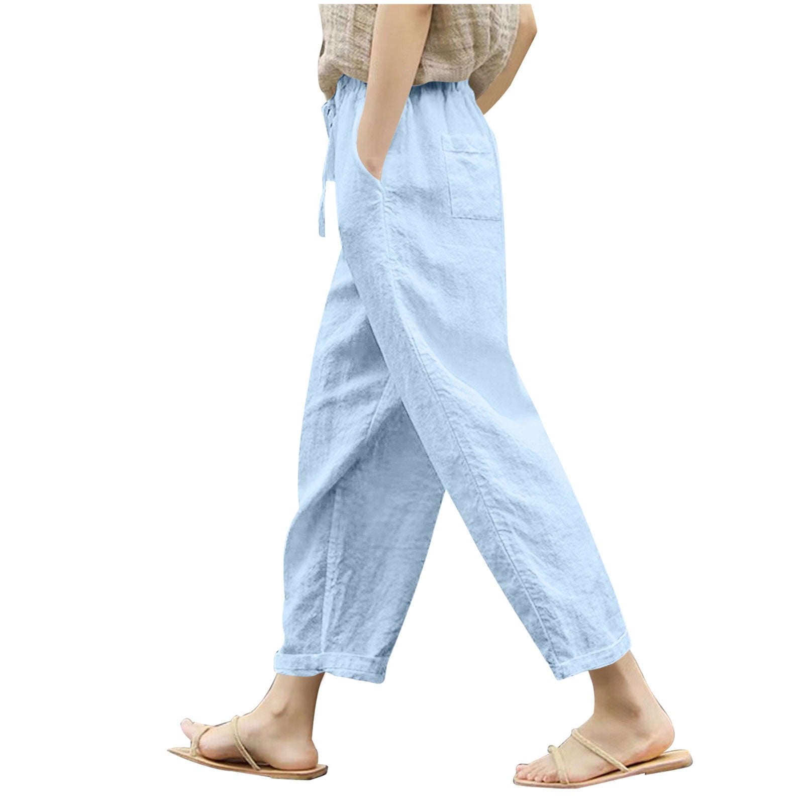 Click here for Annhoo Summer Pants For Women Cotton Linen Drawstr... prices