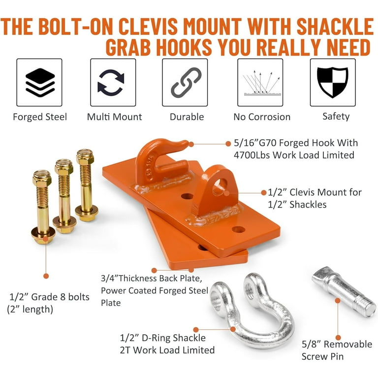 Tractor Accessories Tractor Bucket Hooks, Bolt On Clevis Mount With 1/2 ...