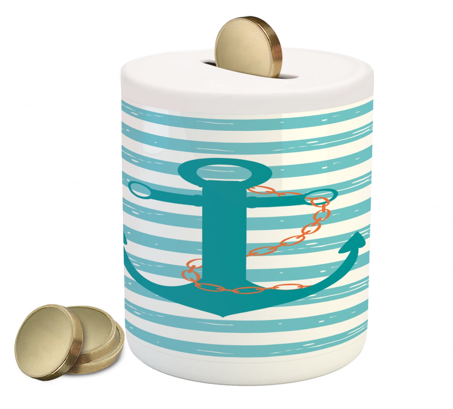 Striped Piggy Bank, Ship Anchor Chain Marine Life Inspired Lines ...