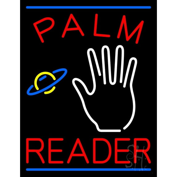 Red Palm Reader Blue Line LED Neon Sign 19" Tall x 15" Wide - inches ...