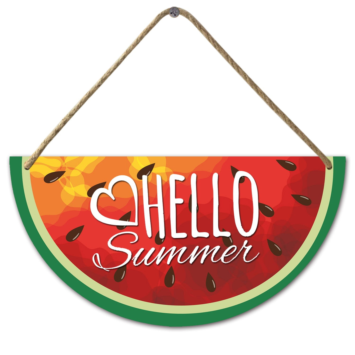 Eveokoki Watermelon Door Sign Hello Summer Door Hanger Wood Front Door