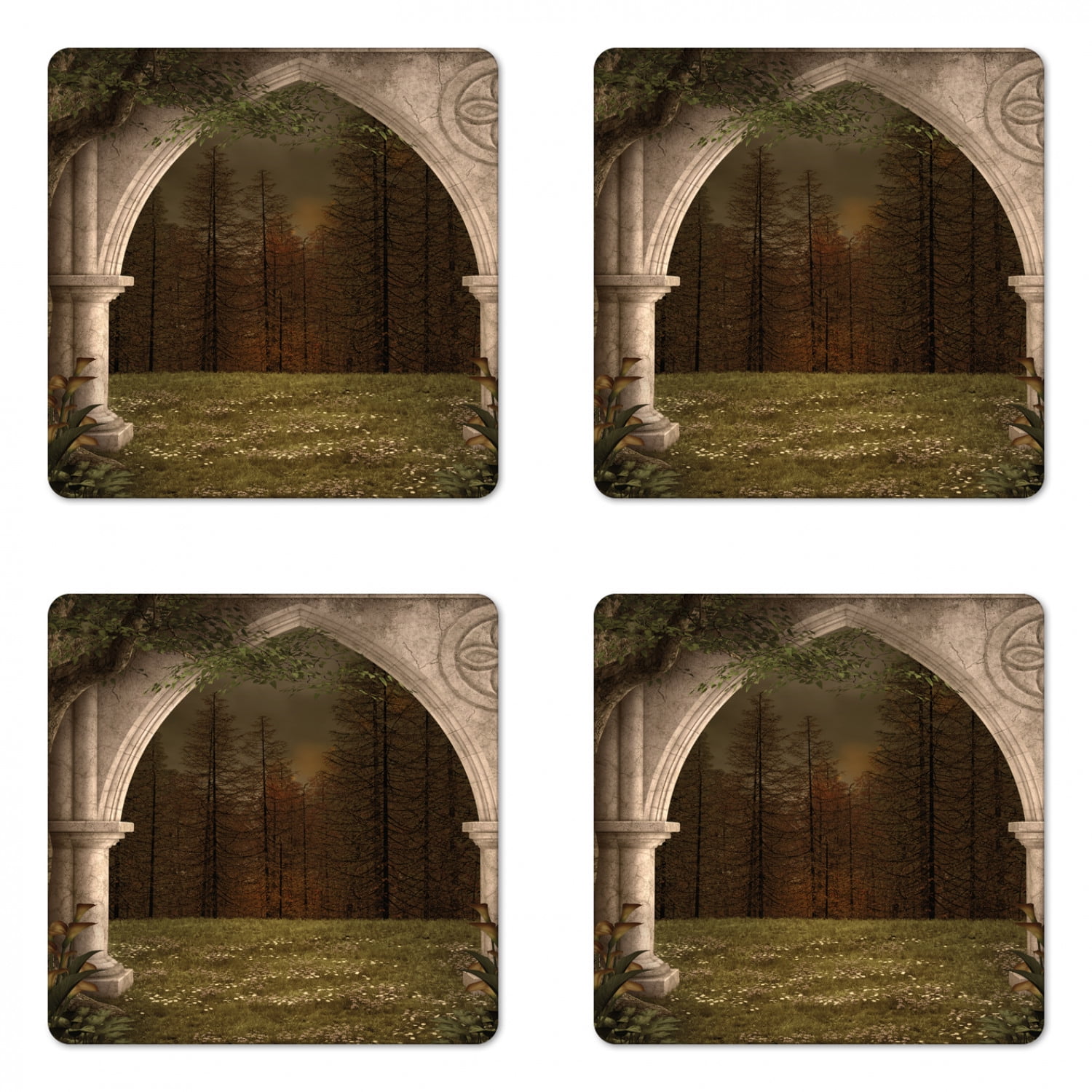 Gothic Coaster Set of 4, Old Retro Arch in the Garden Renaissance ...
