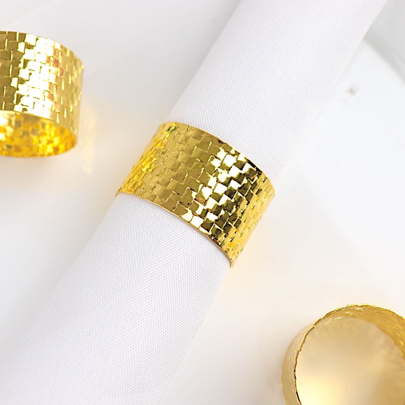 BalsaCircle 4 Gold Round Metallic Dinner Napkin Rings Basket Weave ...