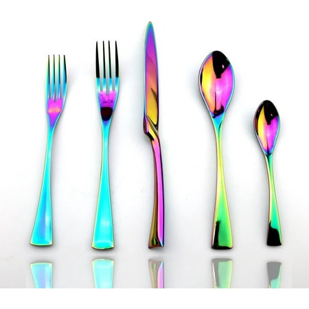 Luxury Unique Flatware Set 20-Piece | Iridescent Silverware Sets | 18/ ...