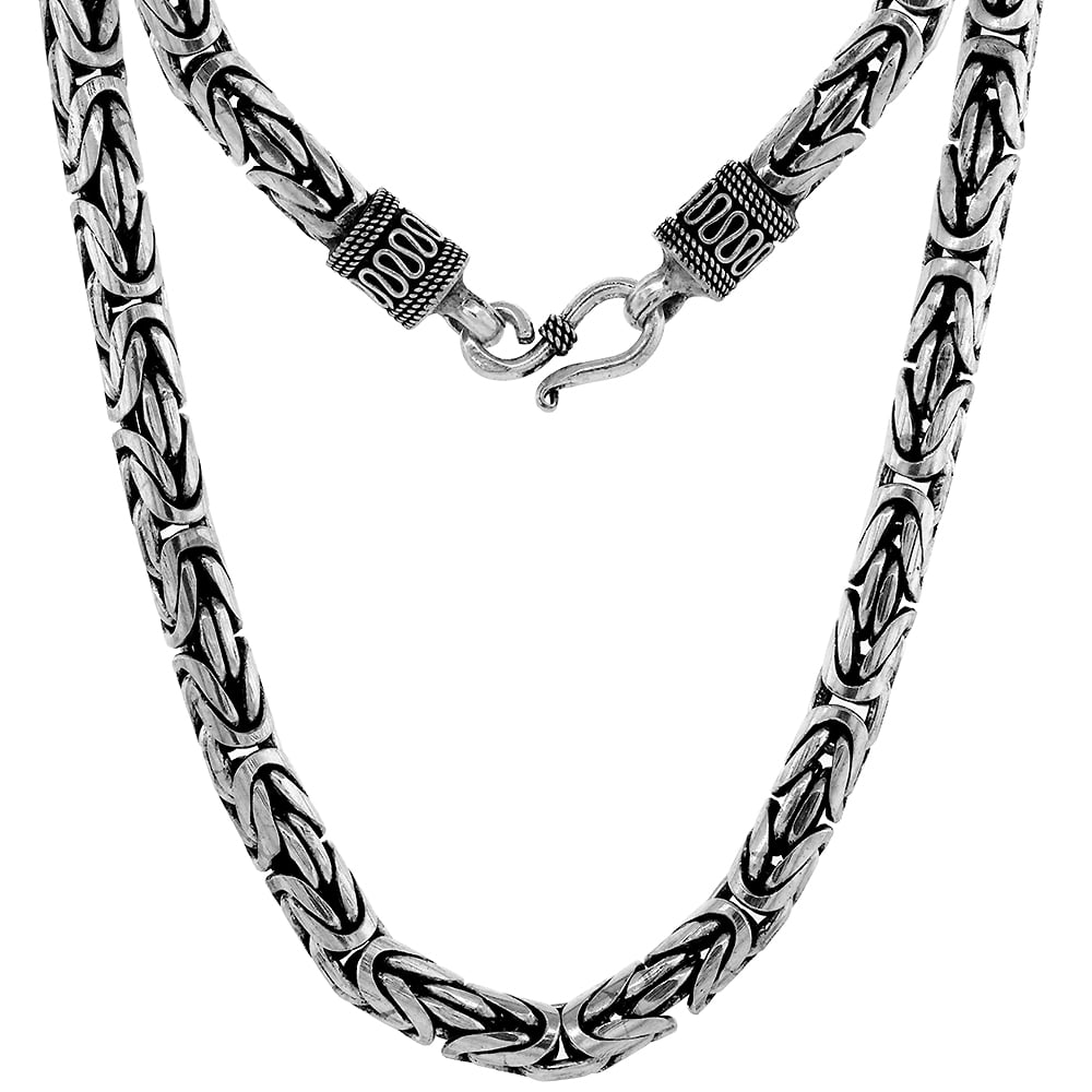 925 Sterling Silver Solid Italian Round Byzantine Chain Necklace 7mm ...