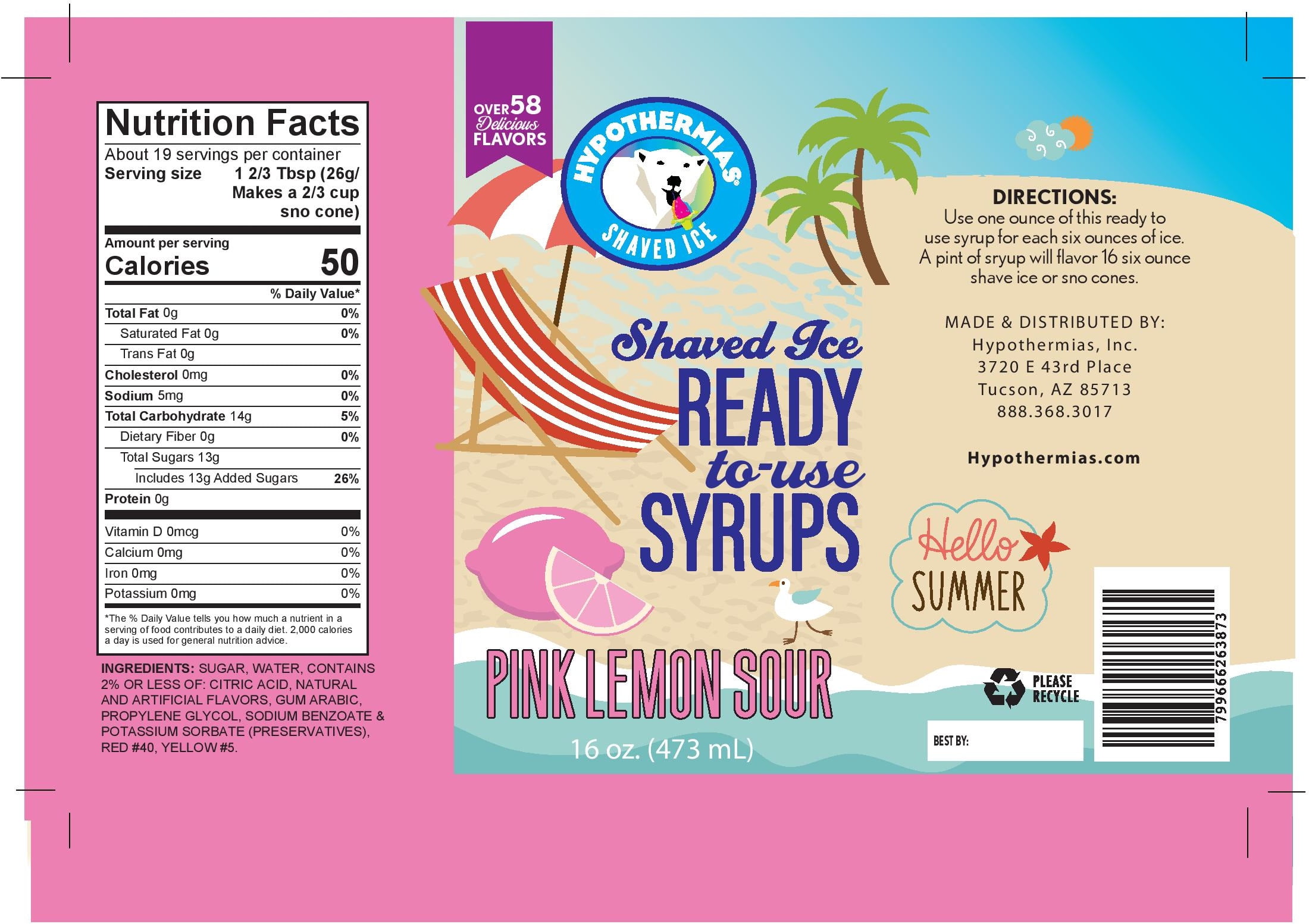 Buy Hypothermias Pink Lemon Sour Pint Handcrafted Hawaiian Snow Cones