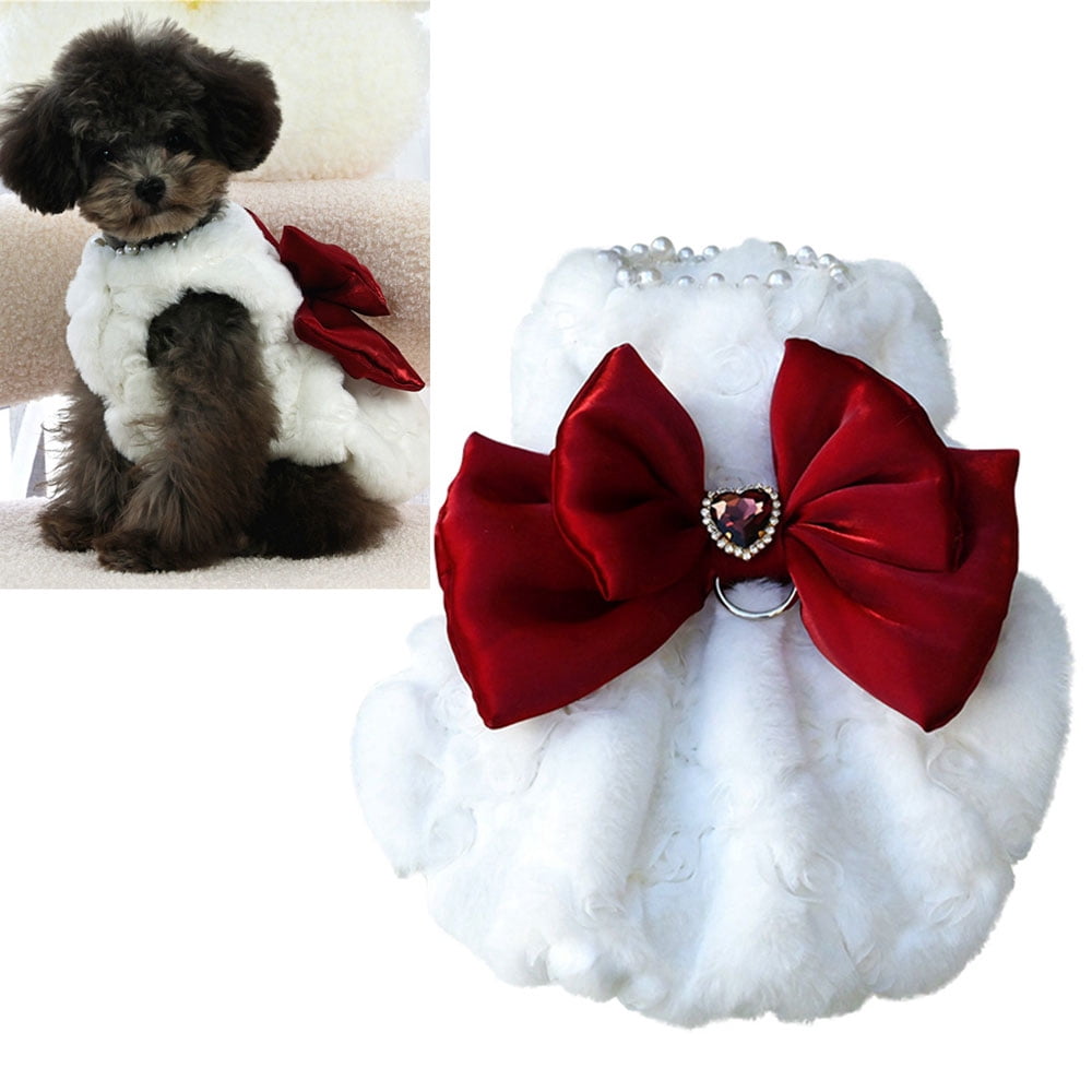 Aosijia Dog Princess Dresses Puppy Bow Plush Rose Skirt Dress Winter ...