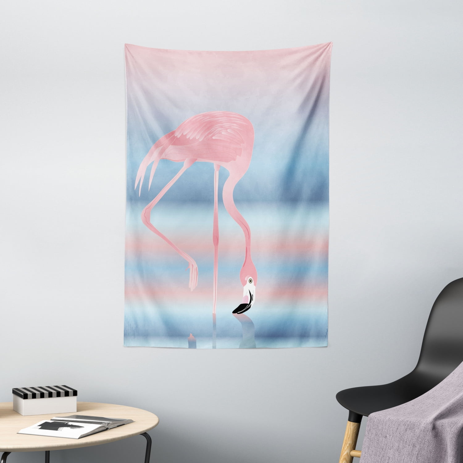 Flamingo Tapestry, Illustration of Royal Flamingo in the Lake Soft Pale ...