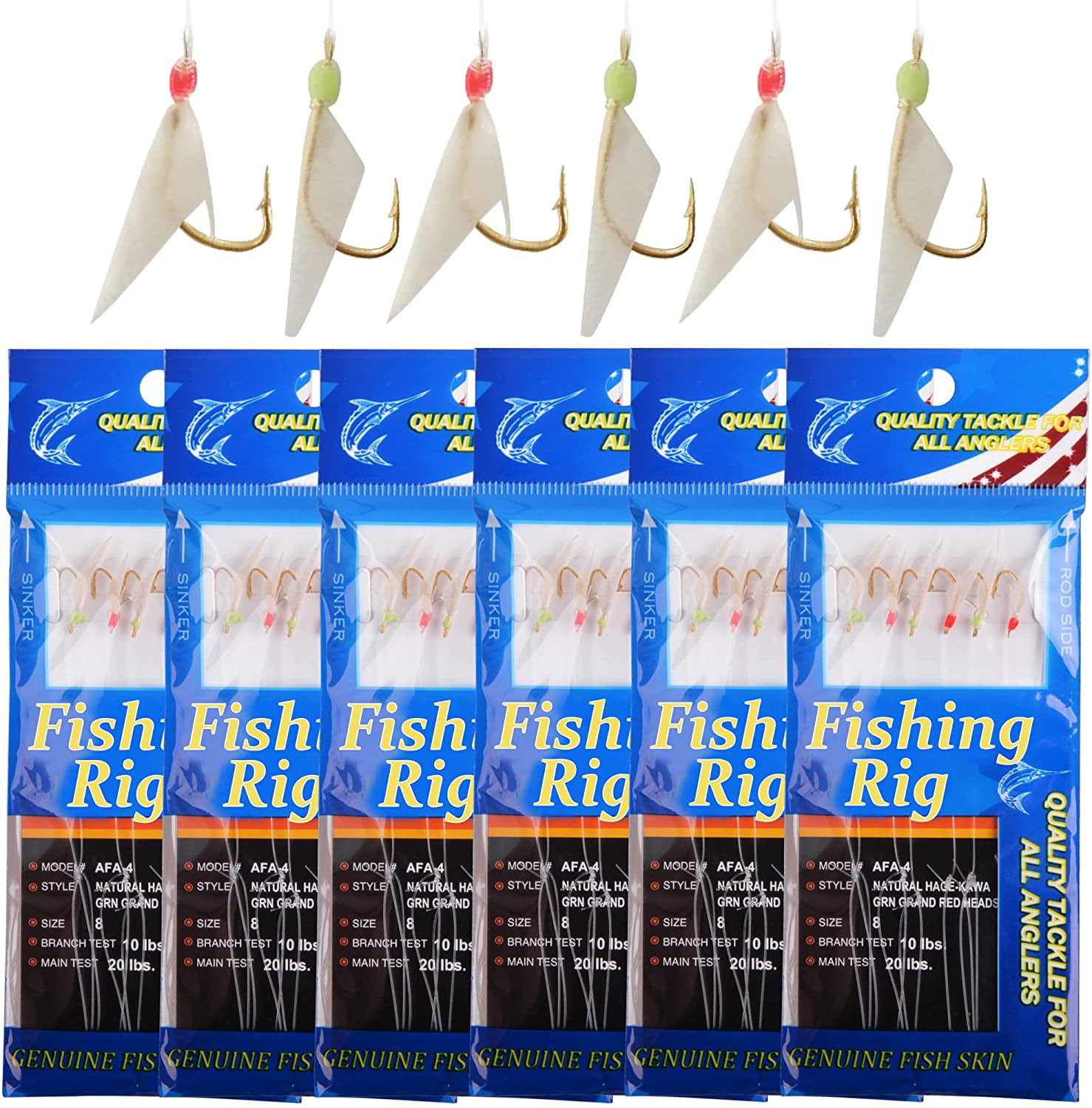 Fishing Sabiki Rigs Bait Fish Skin Rig Hooks, 6 Packs Glow Fishing Bait ...