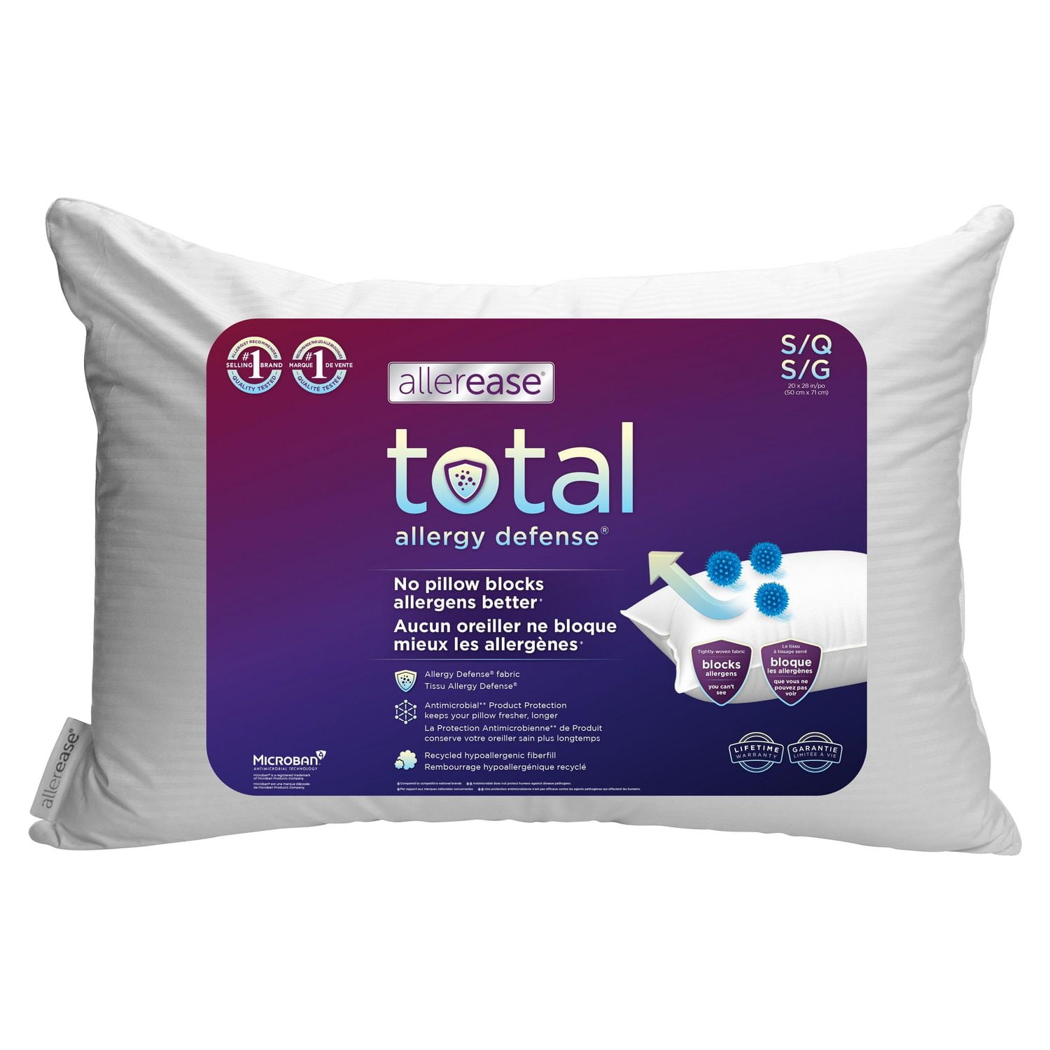 Allerease Total Allergy Defense Antimicrobial Bed Pillow, Standard/Queen - Walmart.ca