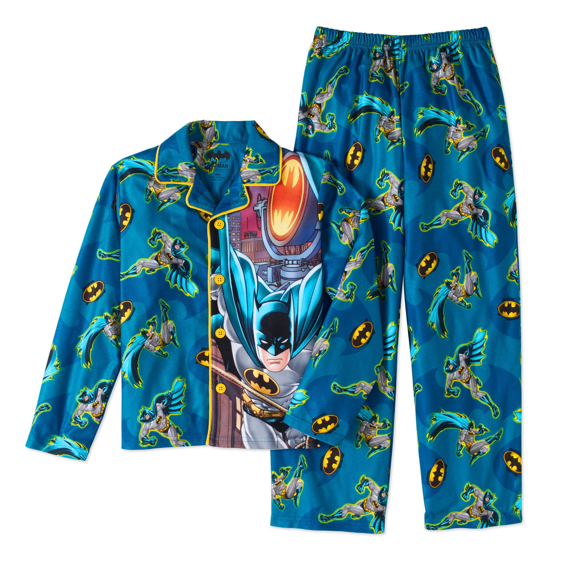 DC Comics Batman 2 PC Long Sleeve Button Down Coat Pajama Set Boy Size ...