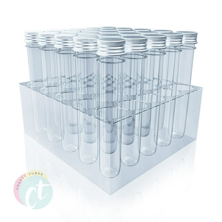 Extra Long Clear PET Plastic Test Tubes Beaker Set w Thin Rack Holder ...