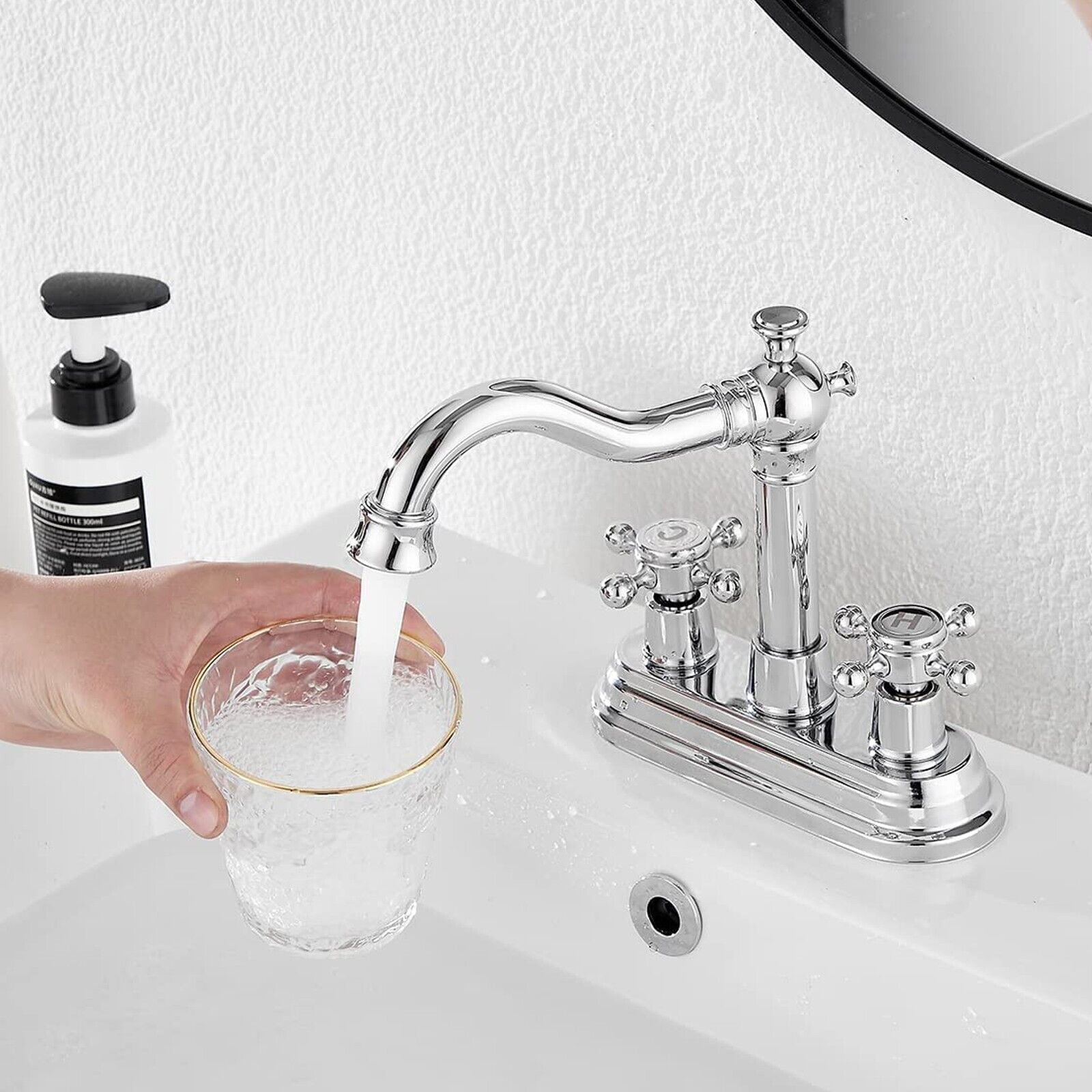 TVTIUO Chrome Bathroom Sink Faucet 2 Handle 3 Hole 4"Centerset Basin ...