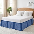 Bohemian Abstract Blue Floral Bed Skirt Queen Size 16 Inch Drop, Boho ...