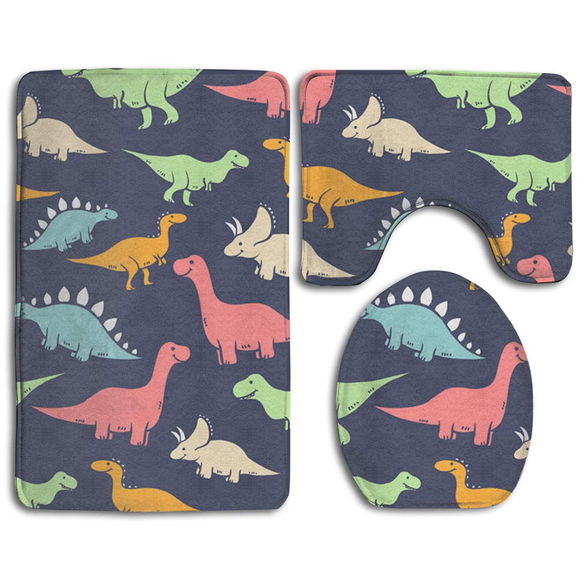 CHAPLLE Funny Dinosaurs 3 Piece Bathroom Rugs Set Bath Rug Contour Mat ...