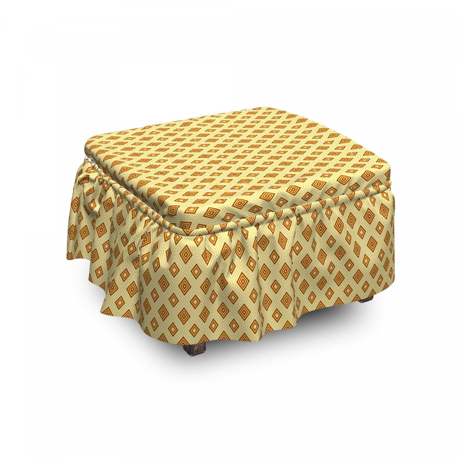 Retro Ottoman Cover, Old Fashioned Rhombus, 2 Piece Slipcover Set with ...