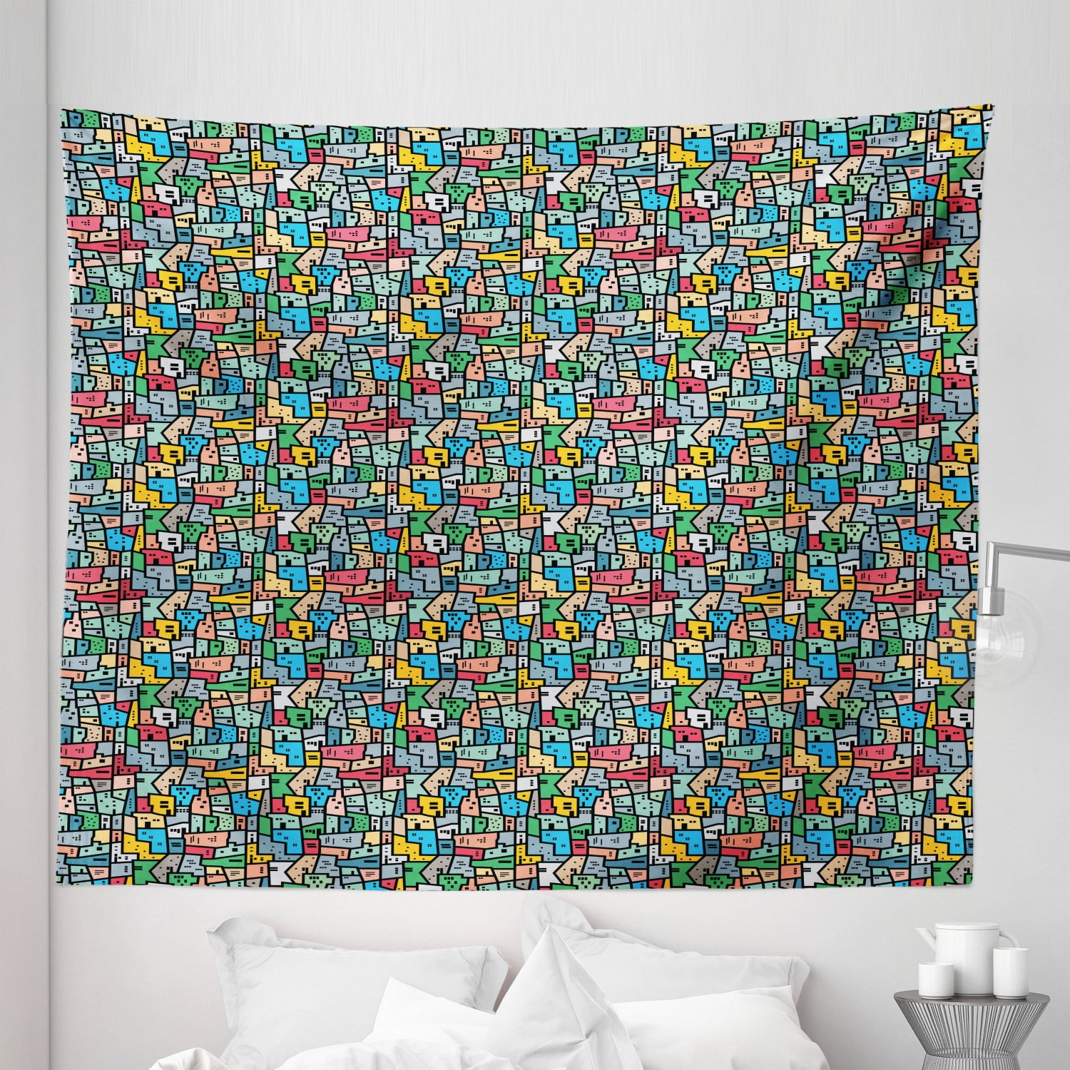 Colorful Tapestry, Brazilian Favela Landscape with City Blocks ...