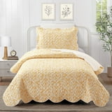 Mainstays Yellow Damask Quilt Set, 2-Piece with Sham, Floral Pattern ...