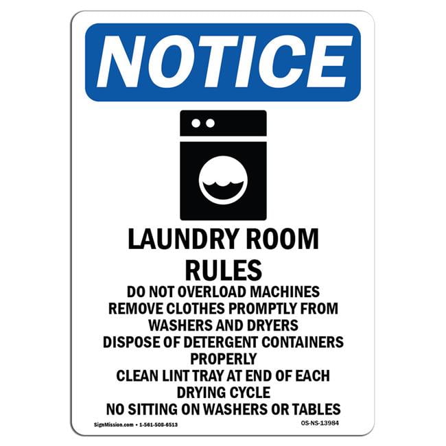 SignMission OSHA Notice Sign - Laundry Room Rules Sign with Symbol ...