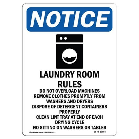 SignMission OSHA Notice Sign - Laundry Room Rules Sign with Symbol ...