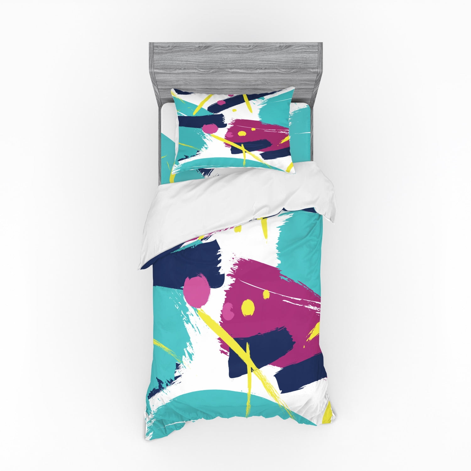 Abstract Duvet Cover Set, Brush Strokes Pattern with Stripes and Dots ...