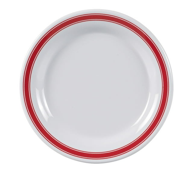 Houston, Round Plate, 6 1/2"Dia., Melamine, White, Red Rim - Walmart.com