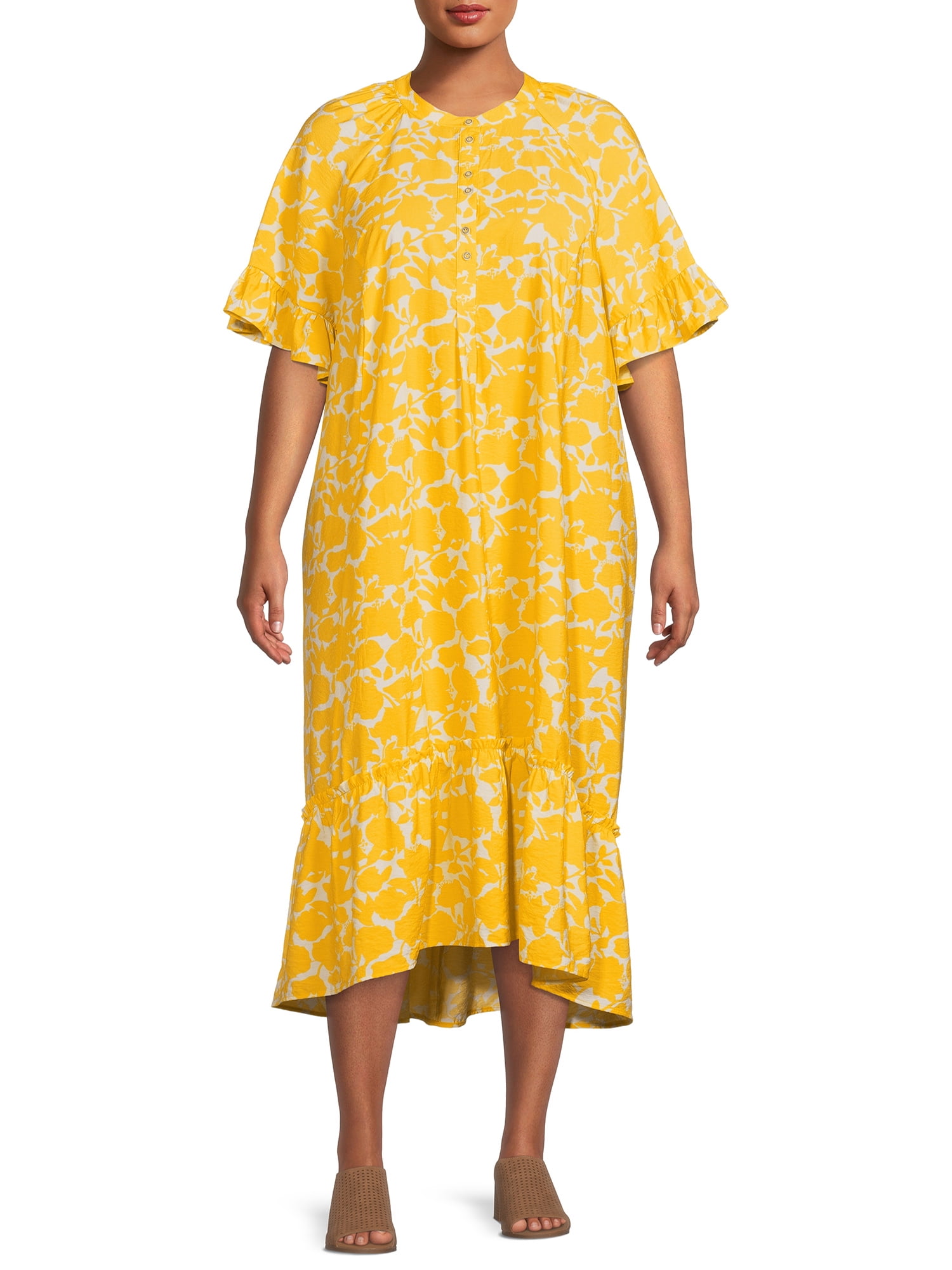 Terra & Sky Women's Plus Size Tiered Dress with Ruffle Sleeves ...