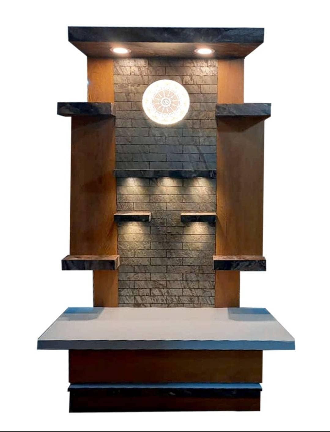 Wooden Temple For Home And Office / Brown Stone Textured Mandir ...