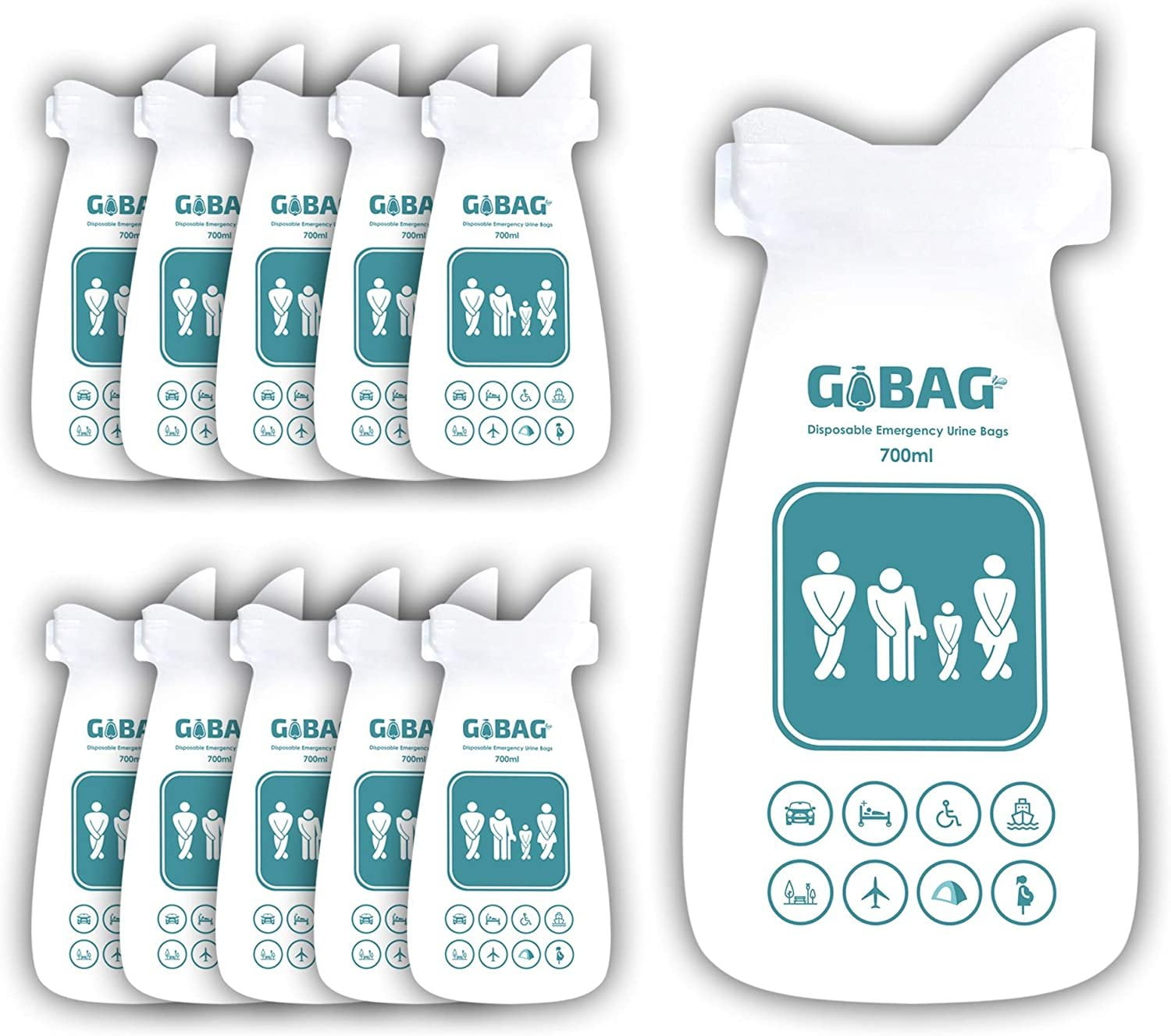 Gogobag Disposable Urine Bags 10-Pack Unisex Portable Urinal Pee Bags ...