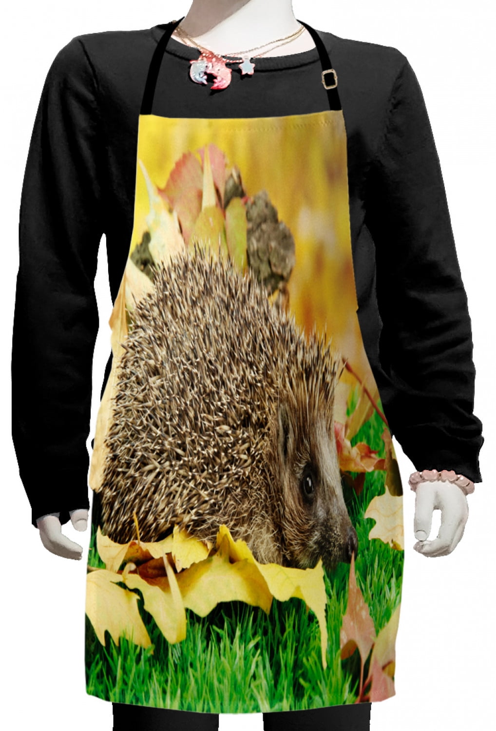 Hedgehog Kids Apron, Little Hedgehog on Autumn Leaves in Forest Scenes ...