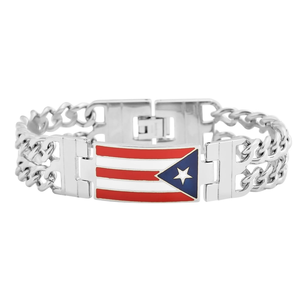 Men's Stainless Steel Puerto Rico Flag Link Bracelet, 8.5 Inches ...