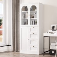 "WIAWG Tall Black 5-Tier Bookshelf with Glass Enclosed Bookcase, Large ...