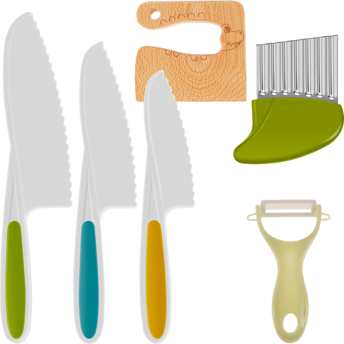 Muross 7Pcs Kids Plastic Kitchen Knife Set, Safe Reusable Plastic ...