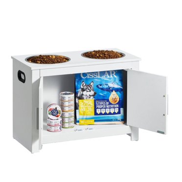 PawHut Dog Feeding Station, Storage Drawer, 2 Elevated Dog Bowls, Gray ...