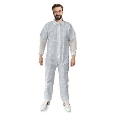 Disposable Coveralls. Pack of 25 White Hazmat Suits 3X-Large. 30 gsm ...
