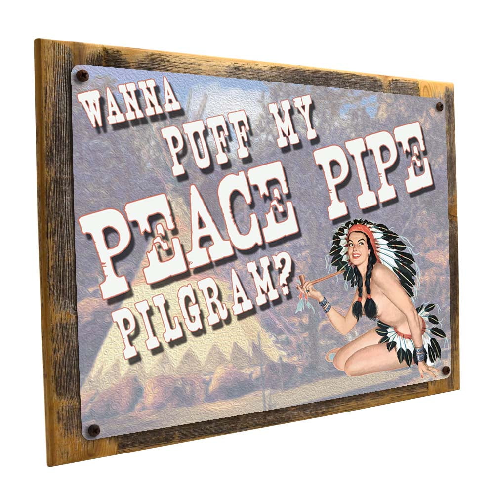 Framed, Outdoor Peace Pipe Pinup 9"x12" Metal Sign, Wall Decor for ...
