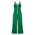 Asgosdo Women Overalls V Neck Sleeveless Button Color Block Wide ...