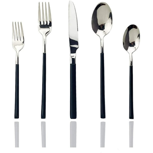 5-Piece Modern Silverware Set, 18/10 Stainless Steel Elegant Flatware ...