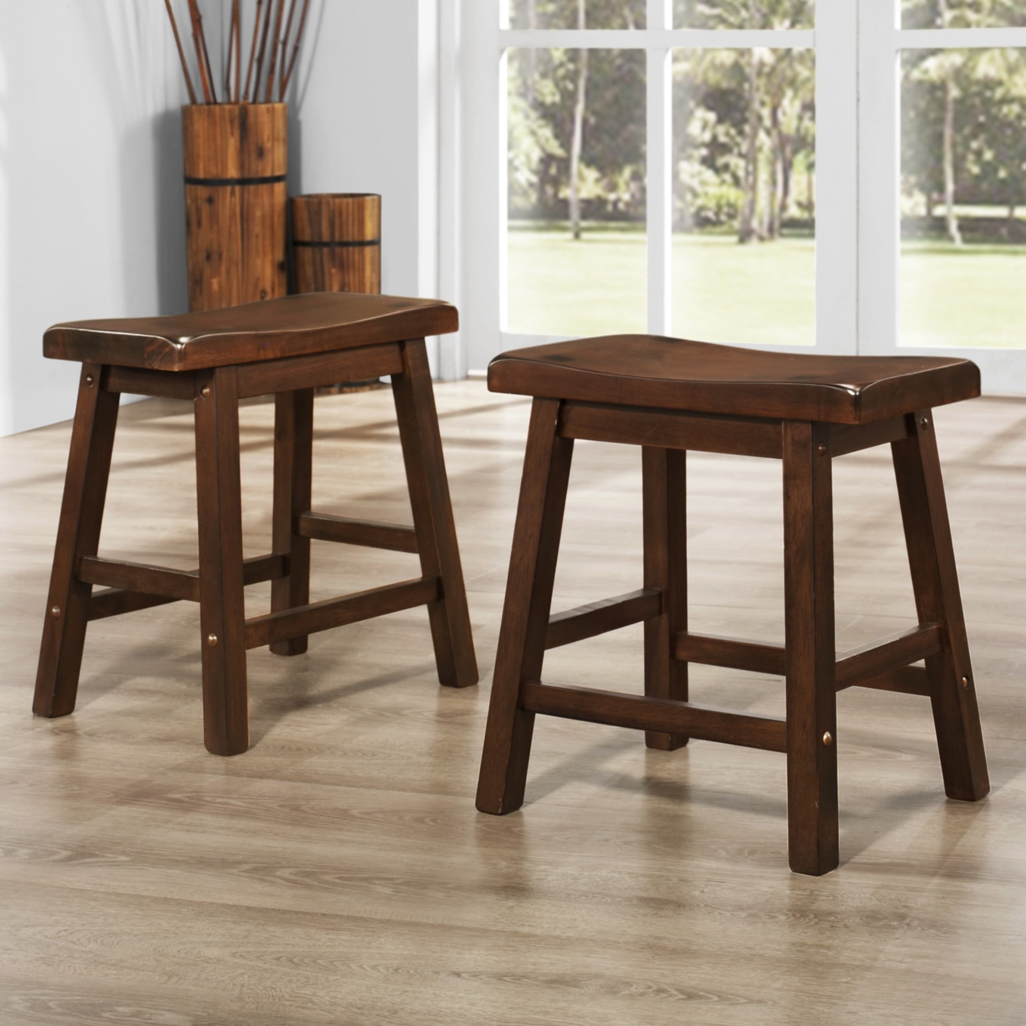 Weston Home Ashby 18-inch Backless Stools, Set of 2, Warm Cherry Finish ...