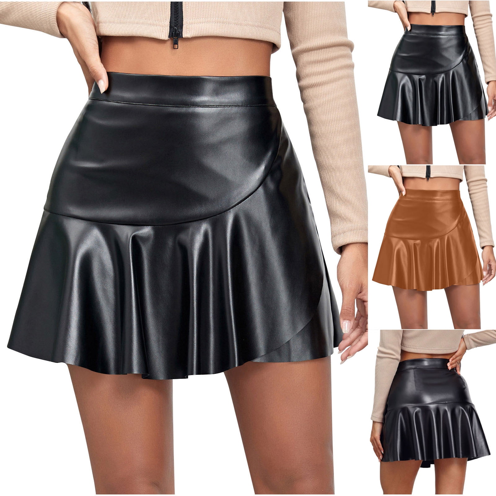 DxhmoneyHX Women's Faux Leather Black Mini Skirt Classic High Waisted ...