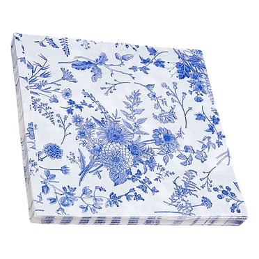 "Gift Boutique Blue Floral Cocktail Napkins, 3-Ply Paper, 120-Pack, 10 ...
