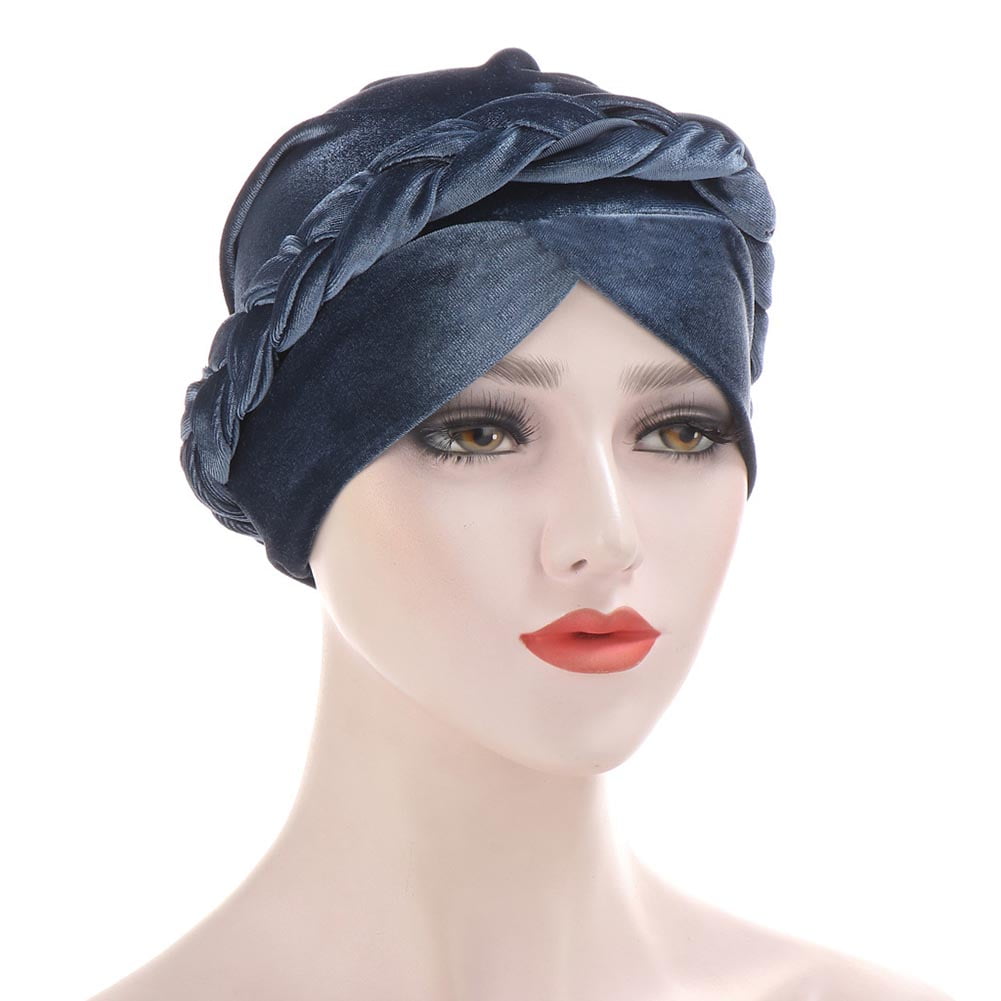 Women Velvet Braid Turban Chemo Cancer Cap Pre-Tied Bohemia Twisted ...