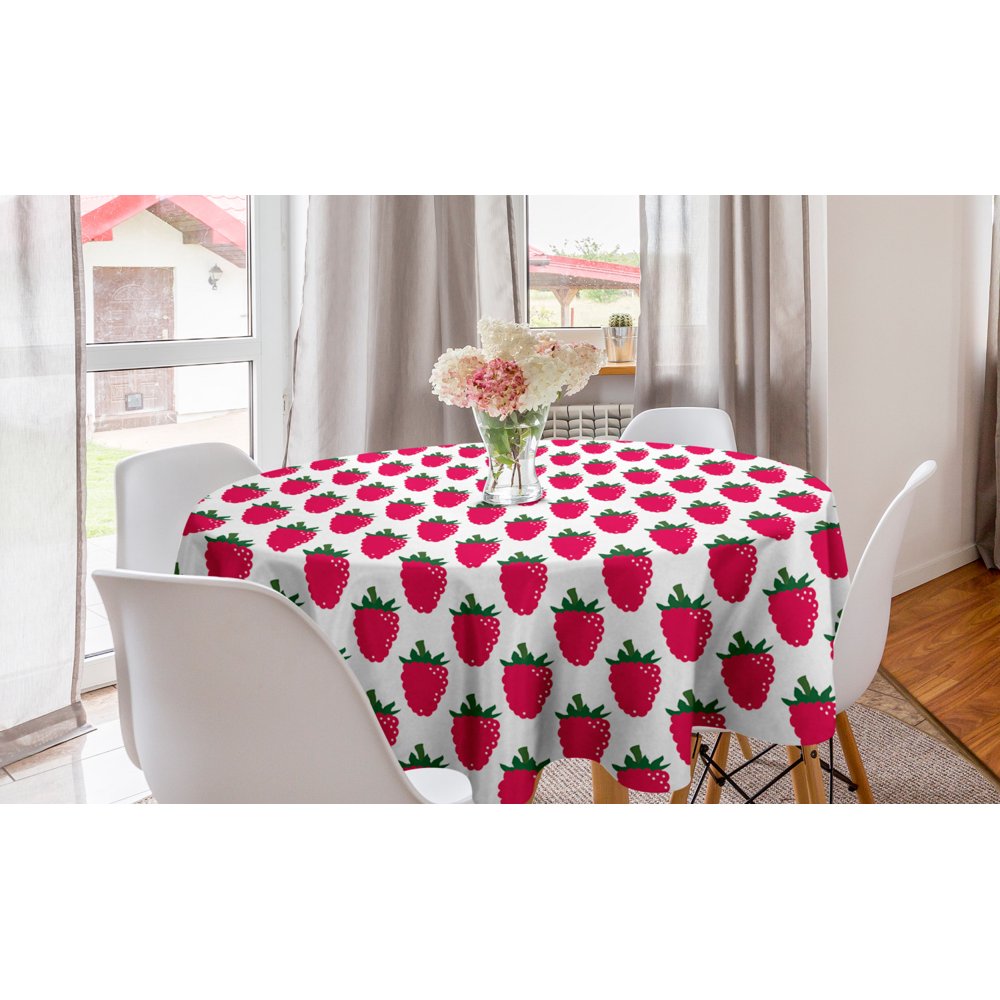 Fruit Round Tablecloth, Repetitive Raspberries Arranged on a Plain ...