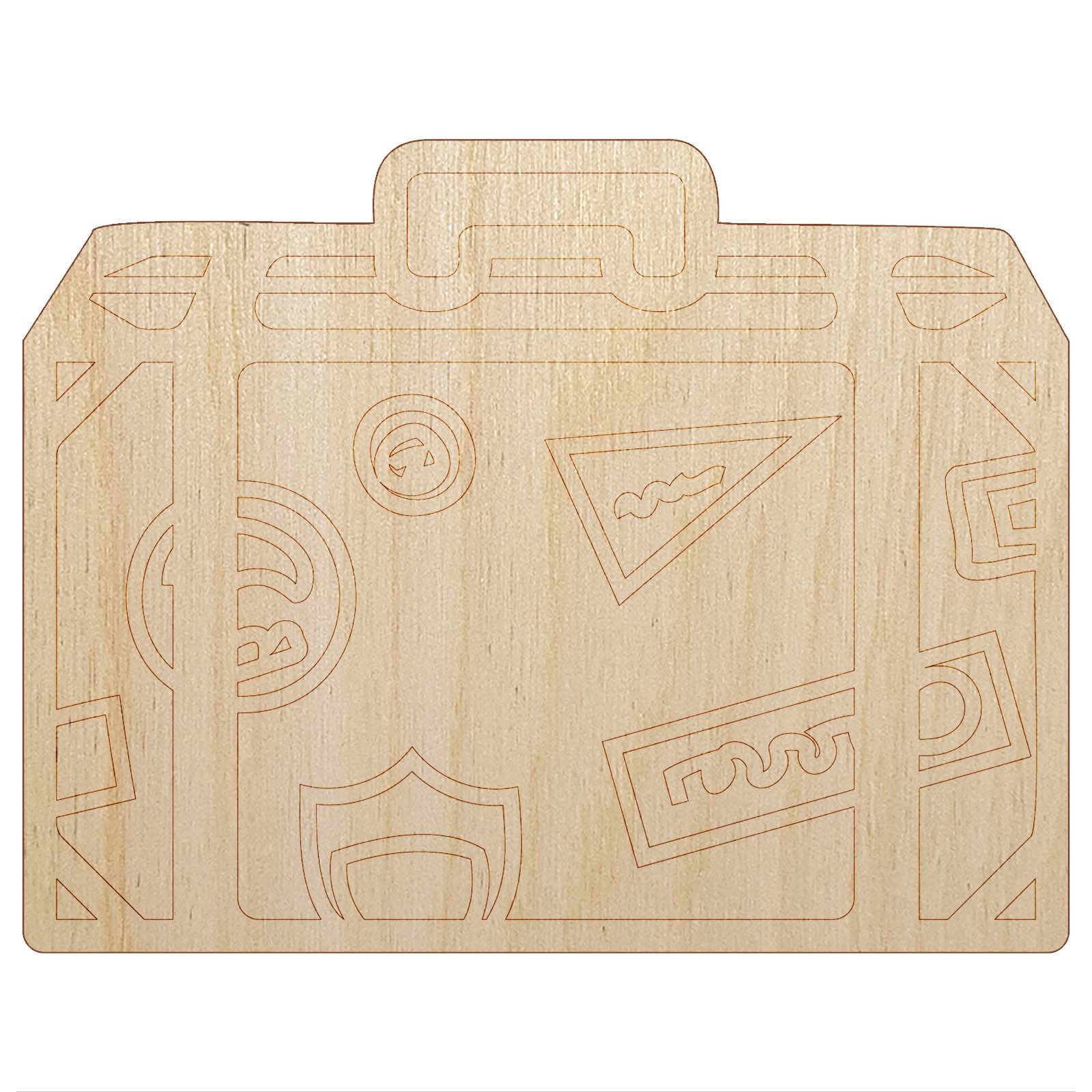 Travel Suitcase with Destination Stickers Wood Shape Unfinished Piece ...