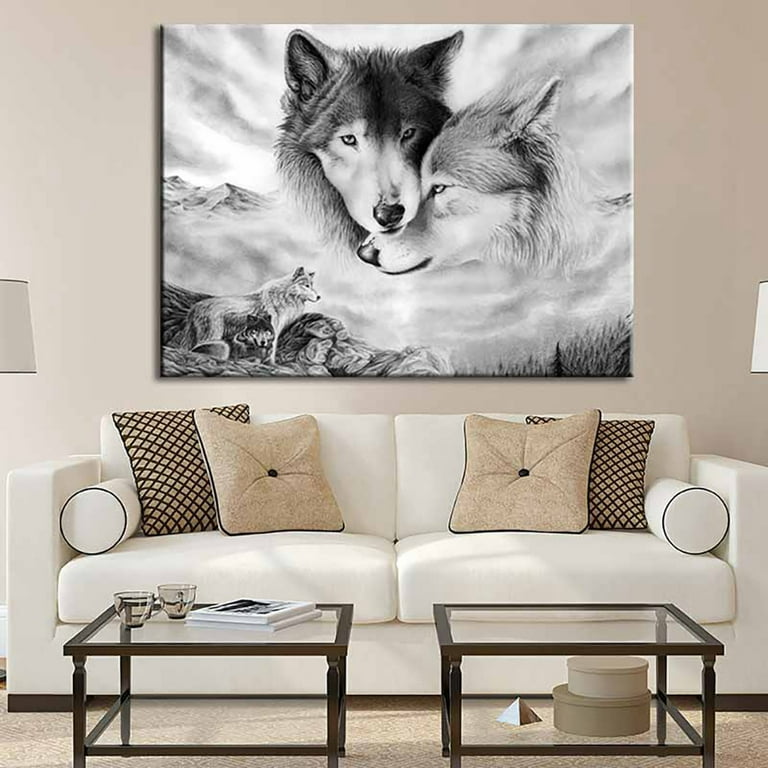 Black And White Wolf Painting