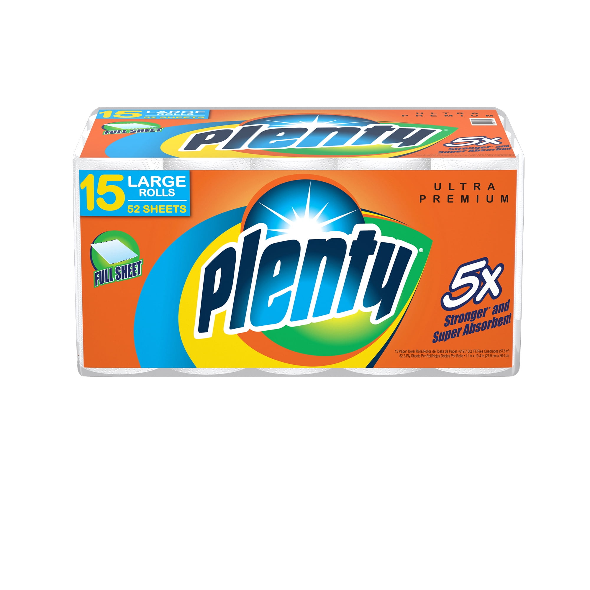 Plenty Ultra Premium Paper Towels, 15 Single Rolls, Full Sheets ...