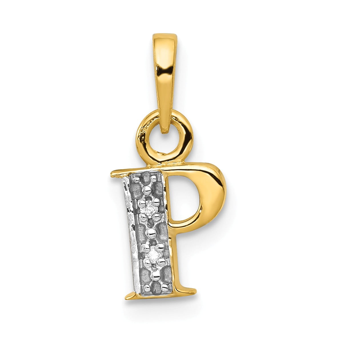 14k & Rhodium Polished .01ct Diamond Initial P Charm in 14k Yellow Gold ...