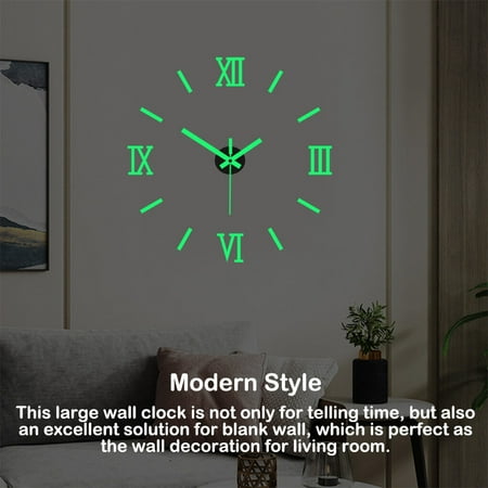 pitrice 3D Luminous Wall Clock Frameless DIY Clocks Quartz Stickers ...