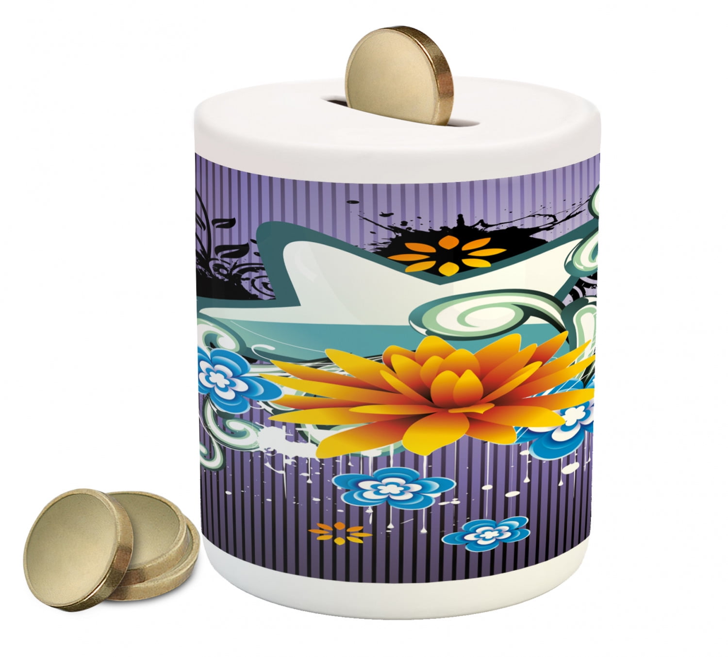 Modern Piggy Bank, Contemporary Design with Stars Flowers and Swirls ...