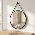 Gleamira 20" Wall Mounted Mirror Round Vanity Mirror with Leather Strap ...